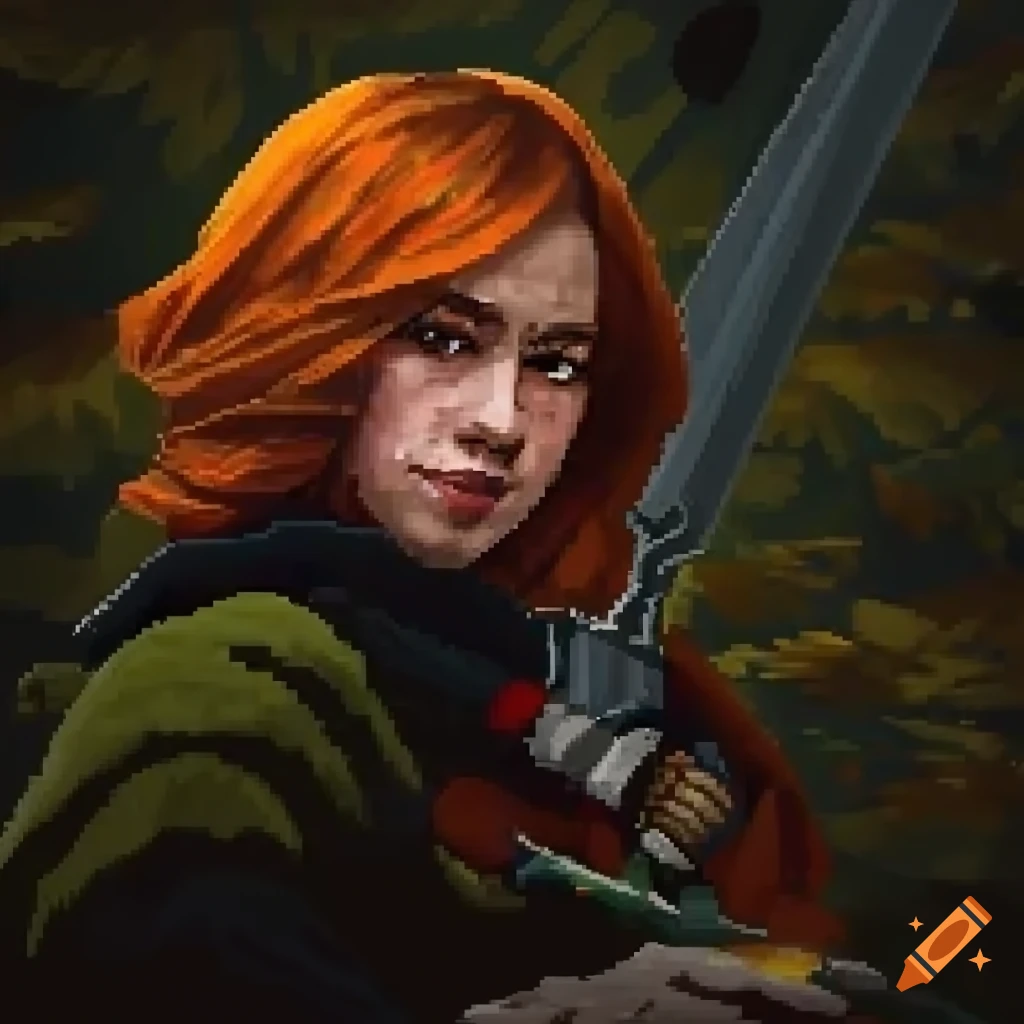 Pixelart hyperrealism portrait of a serious jrpg heroine in a garden on ...