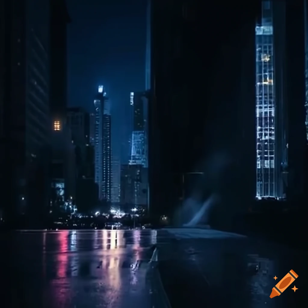 Intense urban night scene with shadowy figures and neon lights among ...