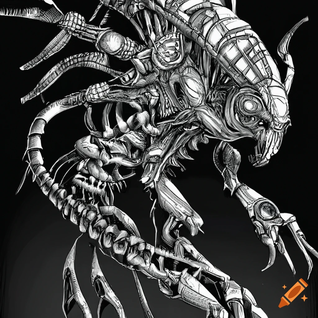 Biomechanical robot-insectoid alien creature in black and white on Craiyon Biomechanical robot-insectoid alien creature in black and white on Craiyon