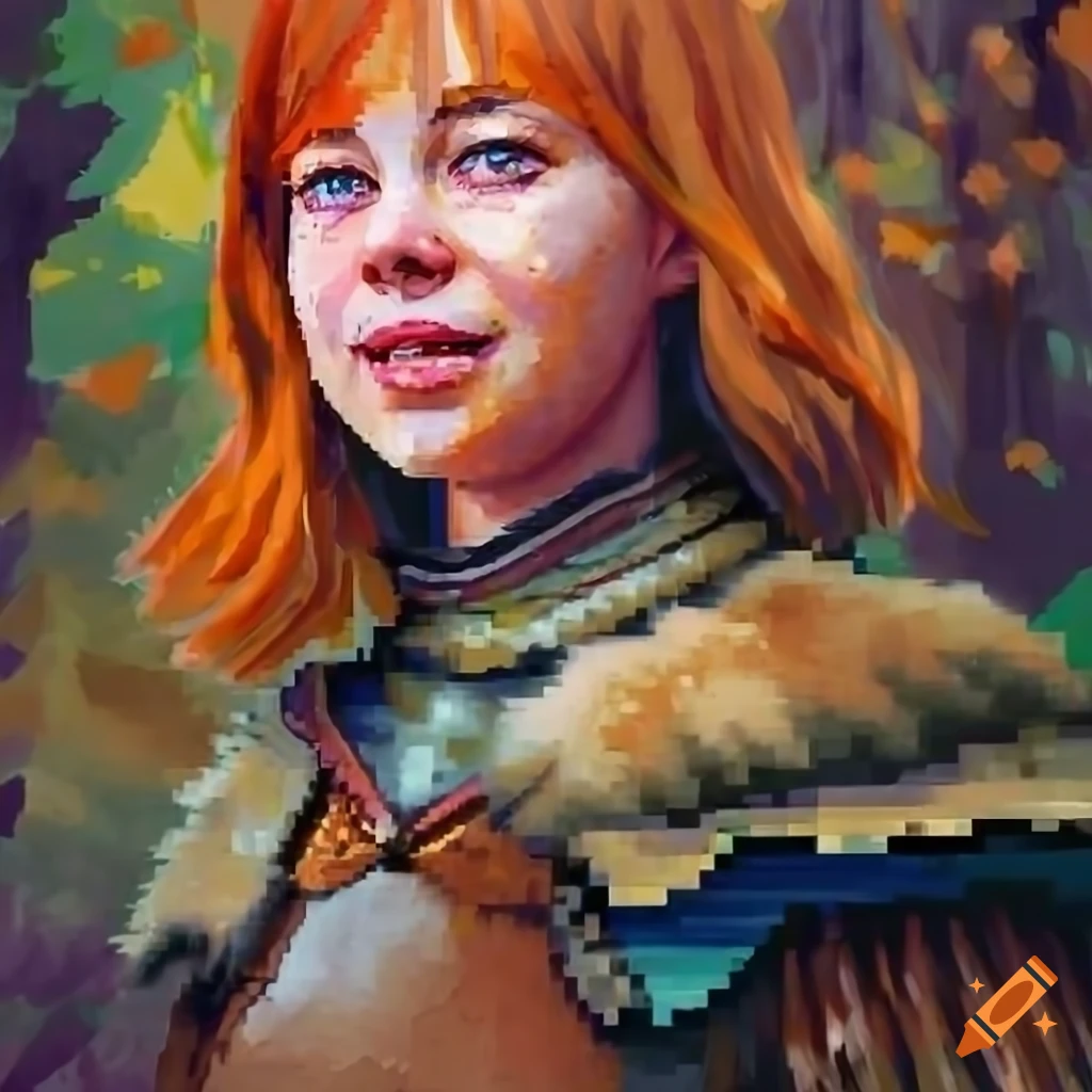 Smiling russian jrpg heroine with wolf pelt armor training sword skills ...