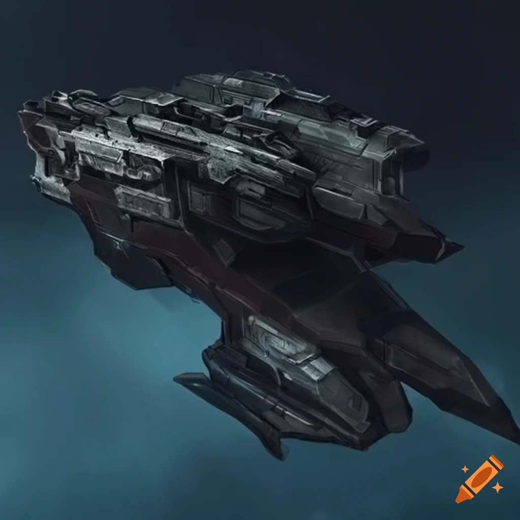 Sci-fi combat spaceship with contrast in armor design on Craiyon