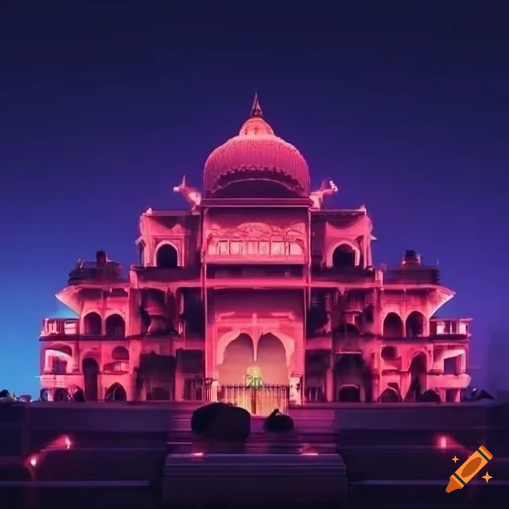 Neon-lit futuristic cyberpunk version of an indian palace on Craiyon