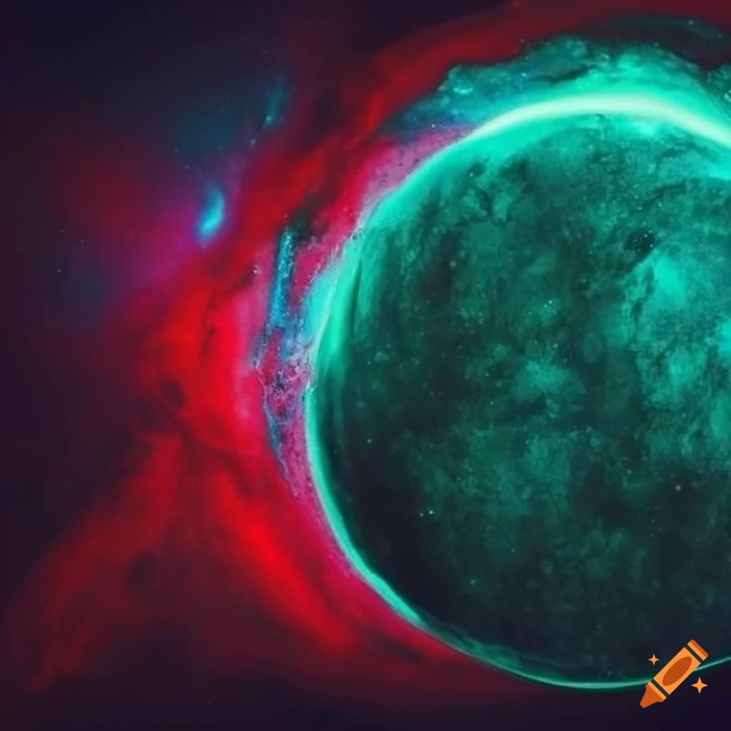 Abstract art with green, cyan, turquoise, and red colors representing a ...