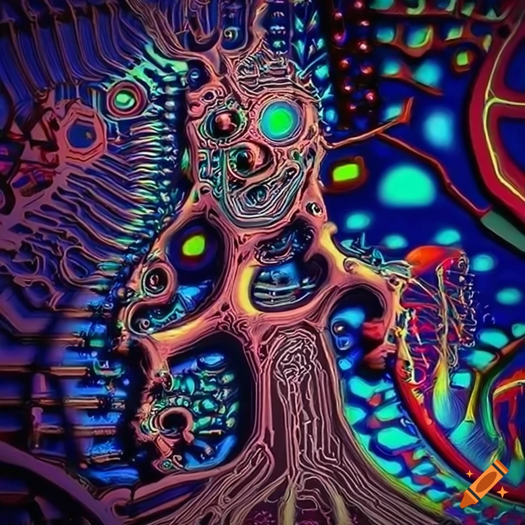 Psychedelic alien tree in electronic circuit board art style on Craiyon
