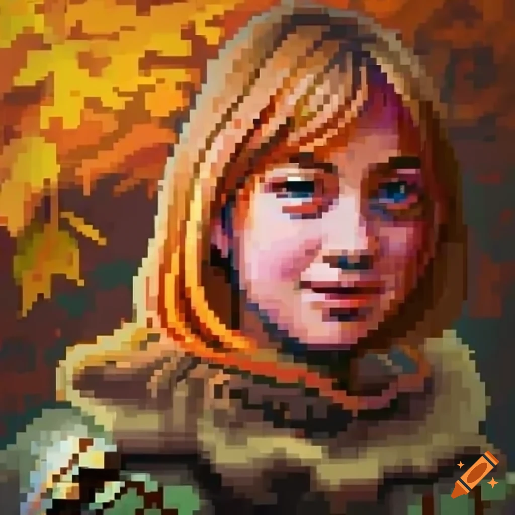 Pixelart hyperrealism portrait of a smiling jrpg heroine with a wolf ...