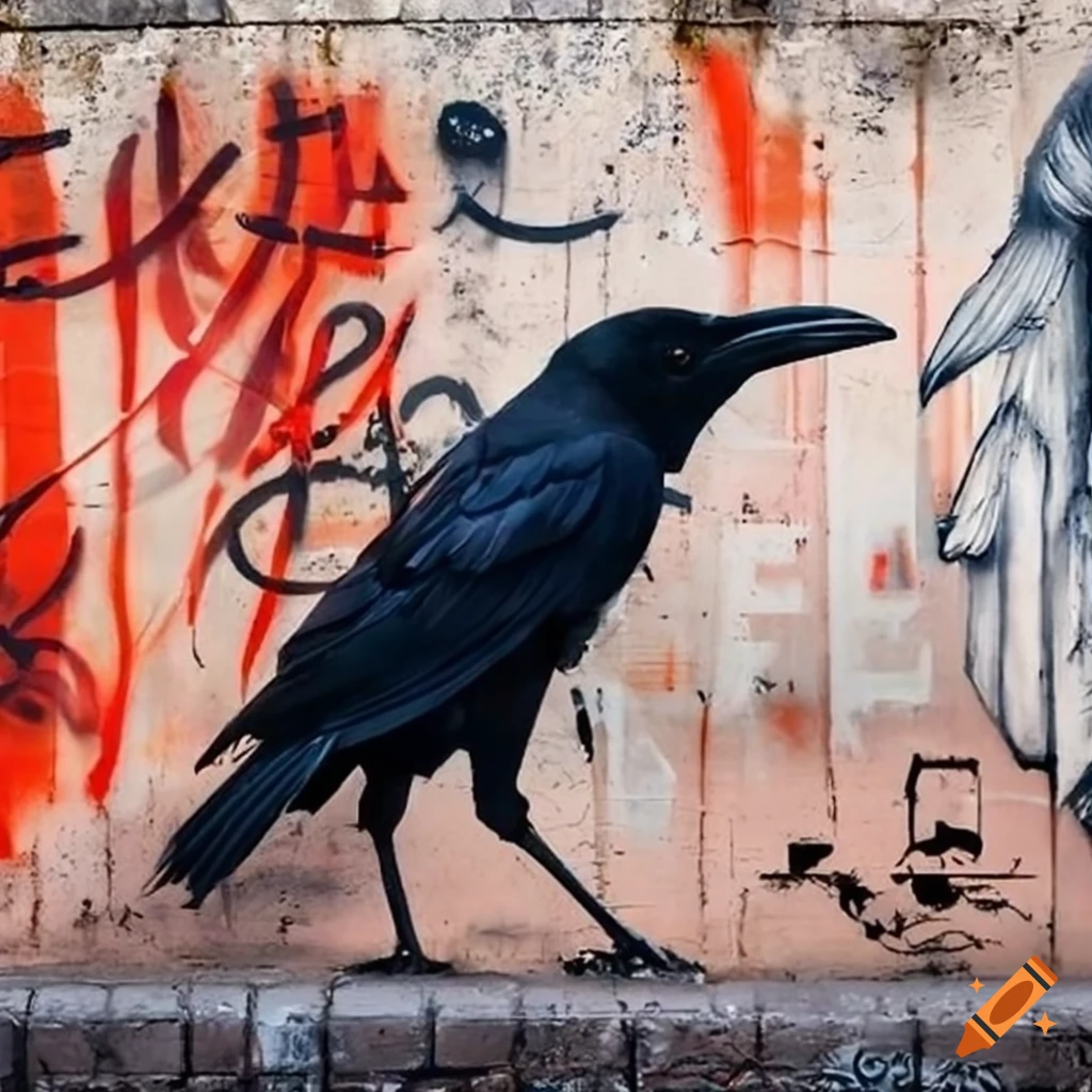 Berlin Wall graffiti showing a murder of crows on Craiyon