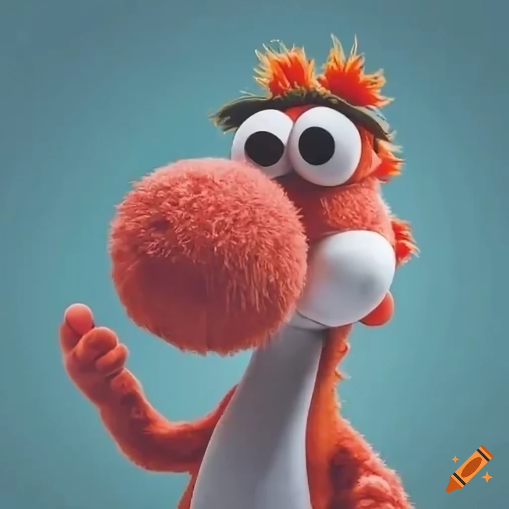 Yoshi and Elmo standing with a stop sign in Sesame Street on Craiyon