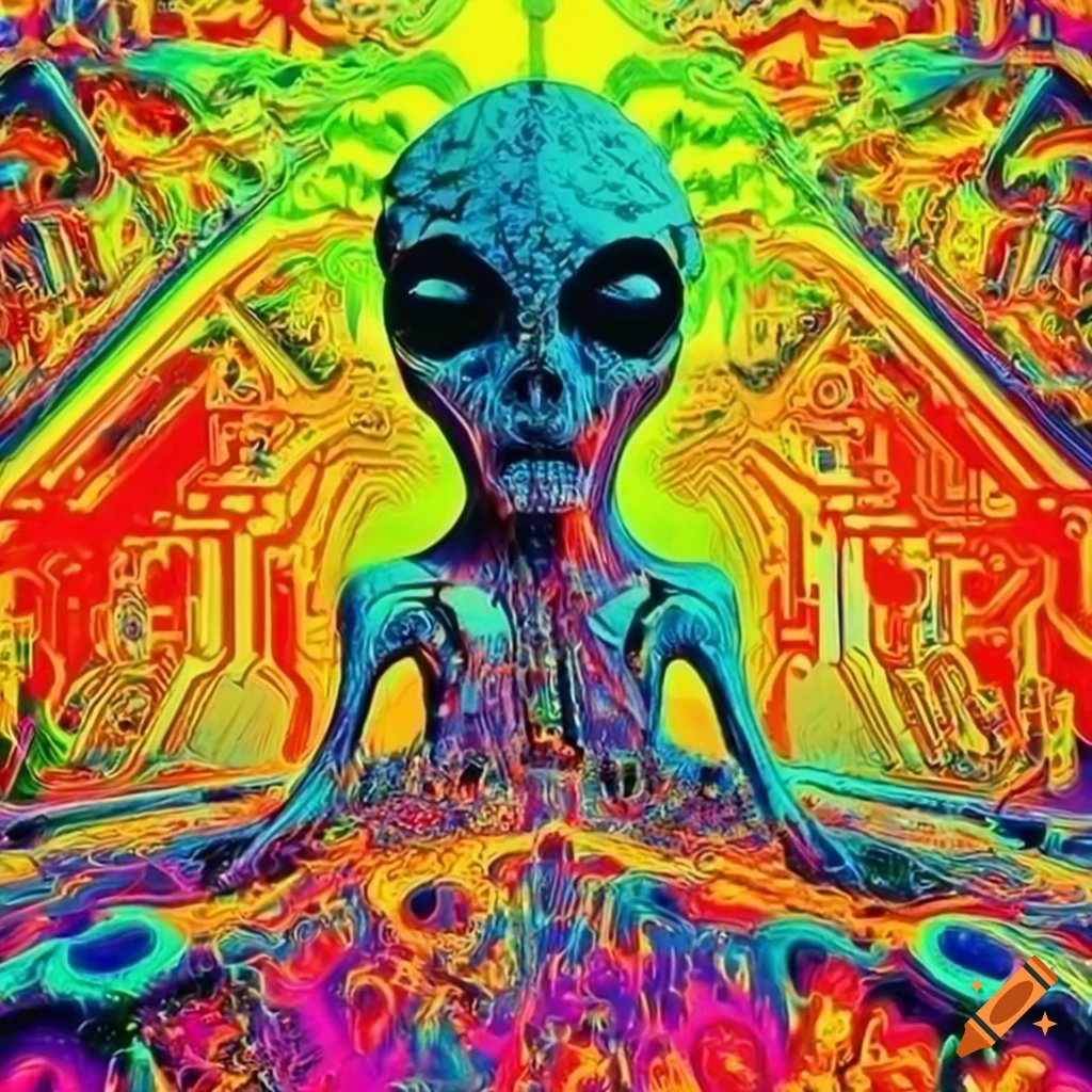 Psychedelic alien tree in electronic circuit board style with tropical ...