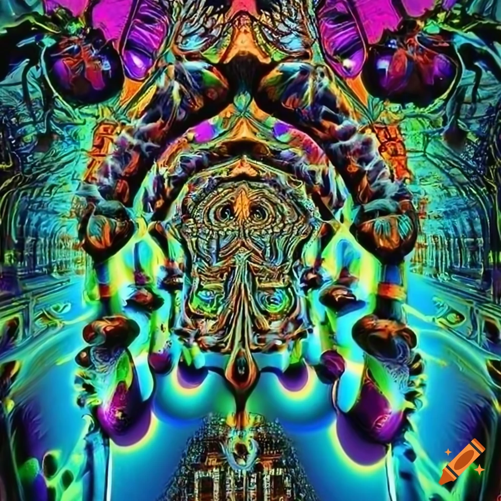 Psychedelic alien tree in electronic circuit board style with retro ...