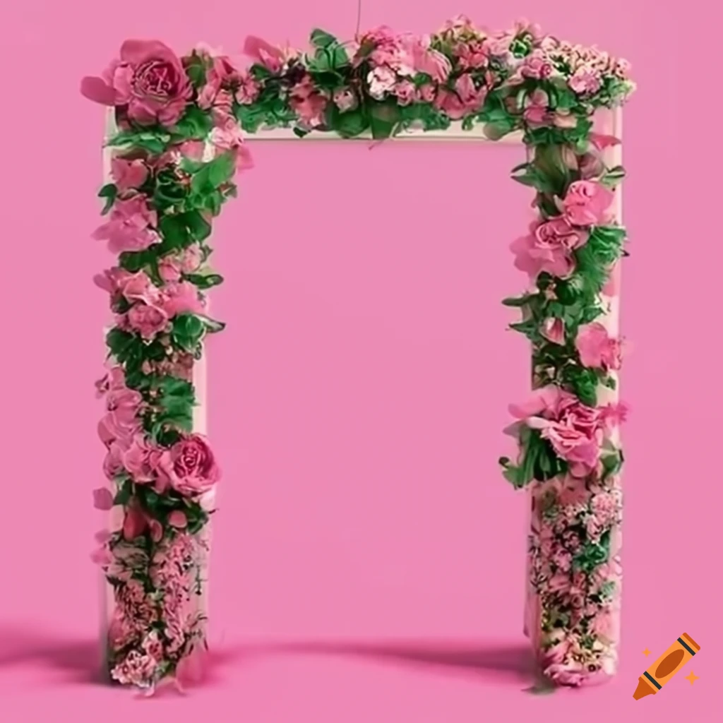Rectangular tall floral archway with pink orchids and roses on Craiyon