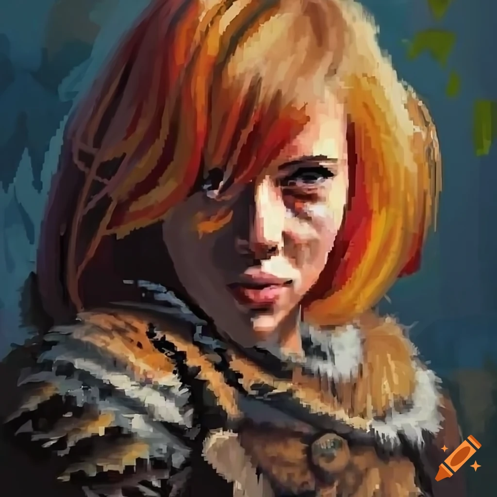 Pixel art hyper-realistic oil painting of a jrpg warrior heroine with ...