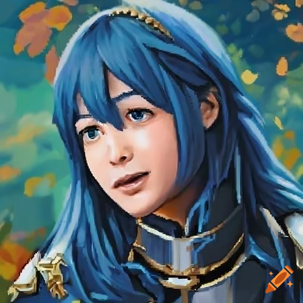 Pixelart hyperrealism oil painting portrait of a JRPG heroine Lucina ...