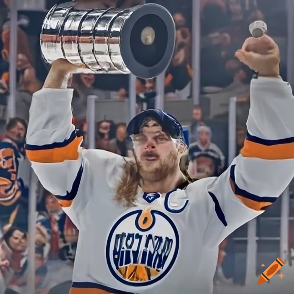 Edmonton Oiler player with a mullet holding the Stanley Cup in Panthers ...
