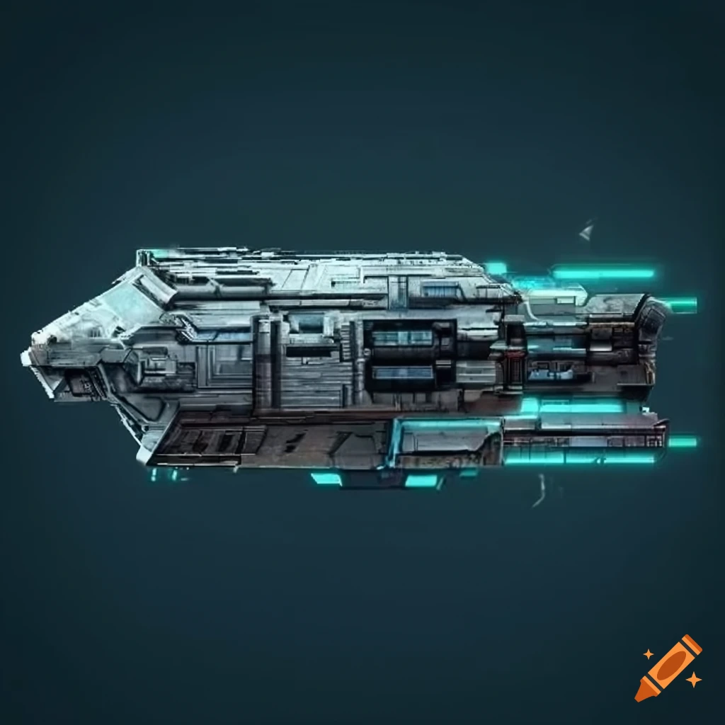 Sci-fi spaceship resembling a naval carrier with heavy armor plating ...