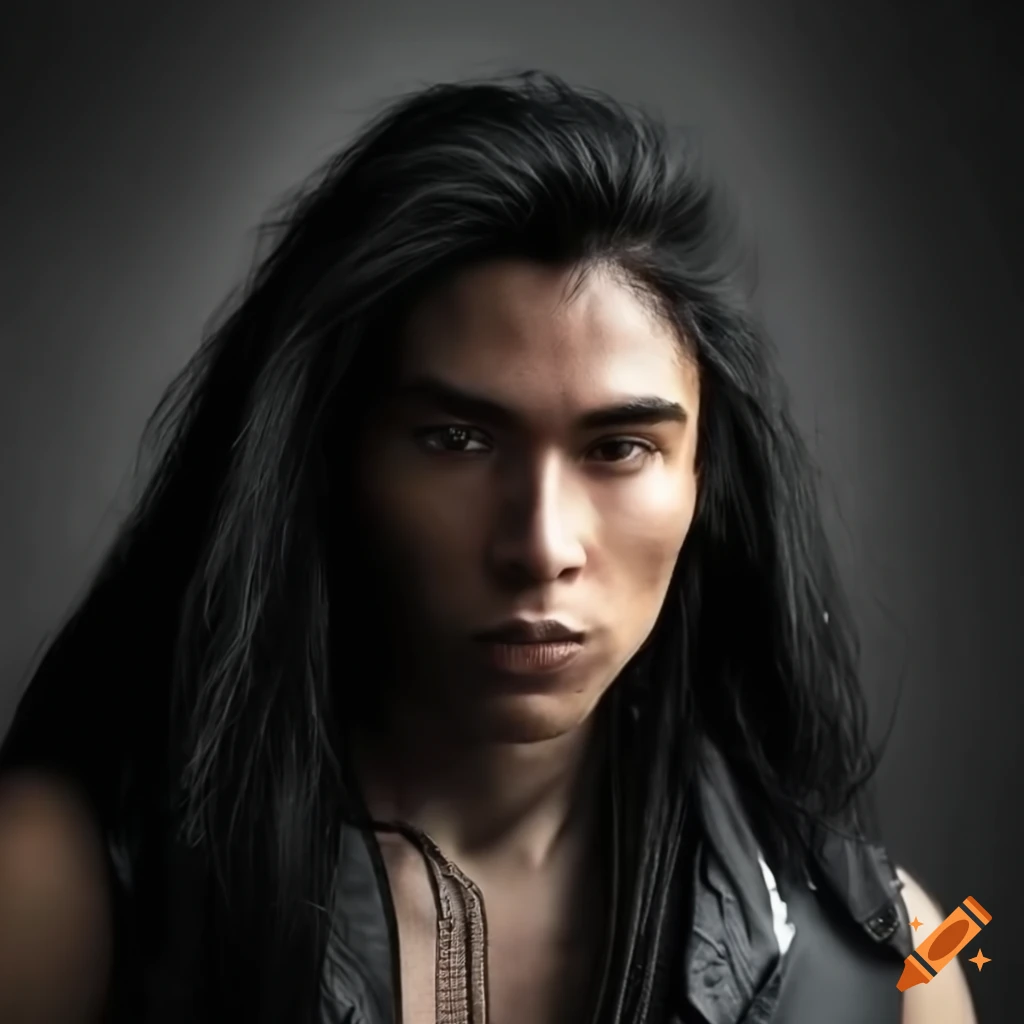 Handsome native american male with long black hair on a motorcycle on ...