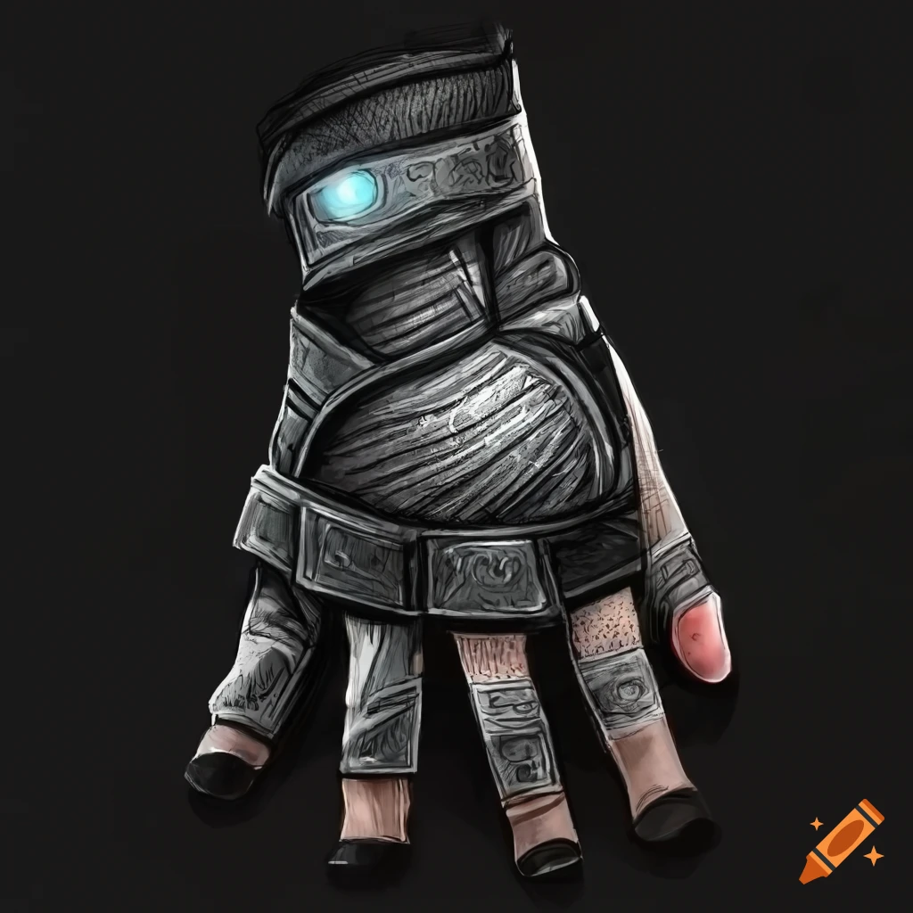 Black fingerless sports glove with silver tech patterns in sci-fi style ...