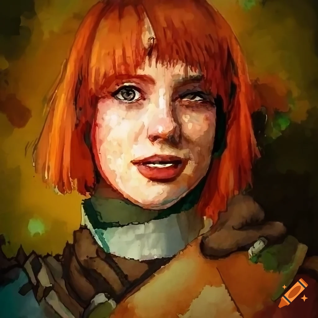 Smiling jrpg heroine with wolf pelt armor honing sword in autumn garden ...