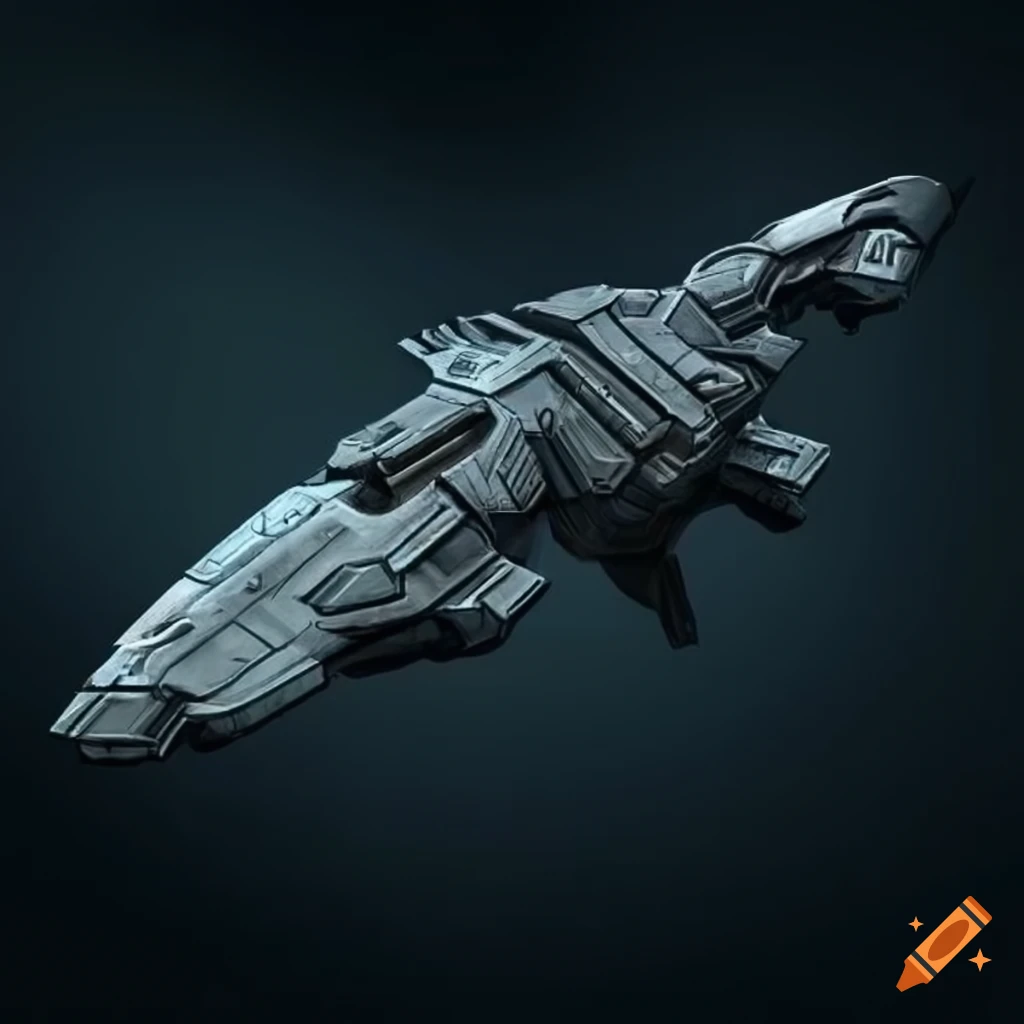 Sci-fi spaceship with contrasting bow and stern armor on Craiyon