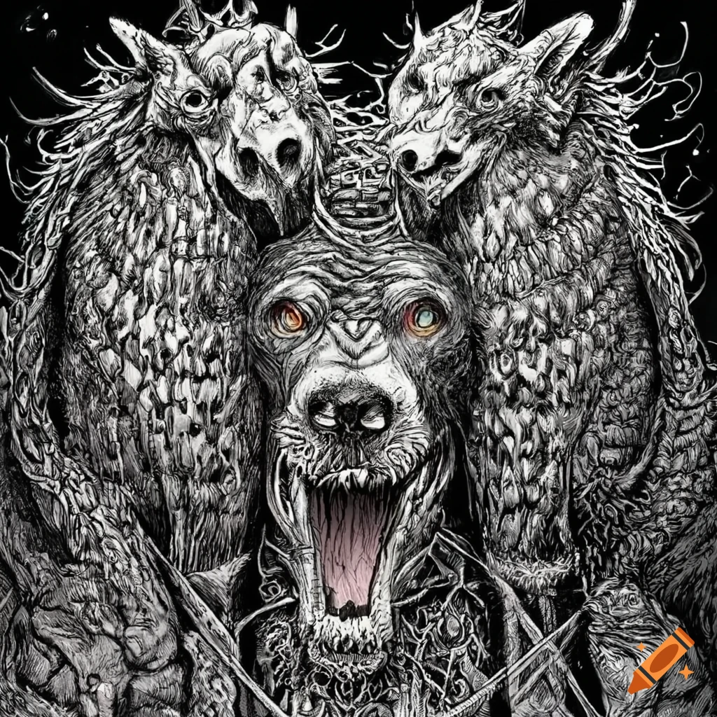 Pen-and-ink artwork of two-headed dog orthrus in bernie wrightson's ...