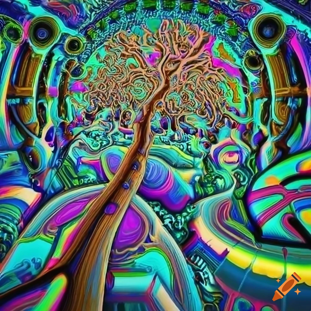 Psychedelic alien tree in tube art style with detailed technical ...