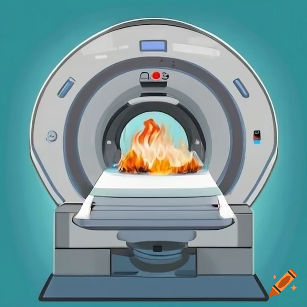 Sleek and modern MRI scanner with a small fire inside on Craiyon