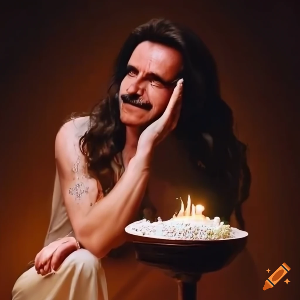 Musician yanni baking a birthday cake in his studio on Craiyon