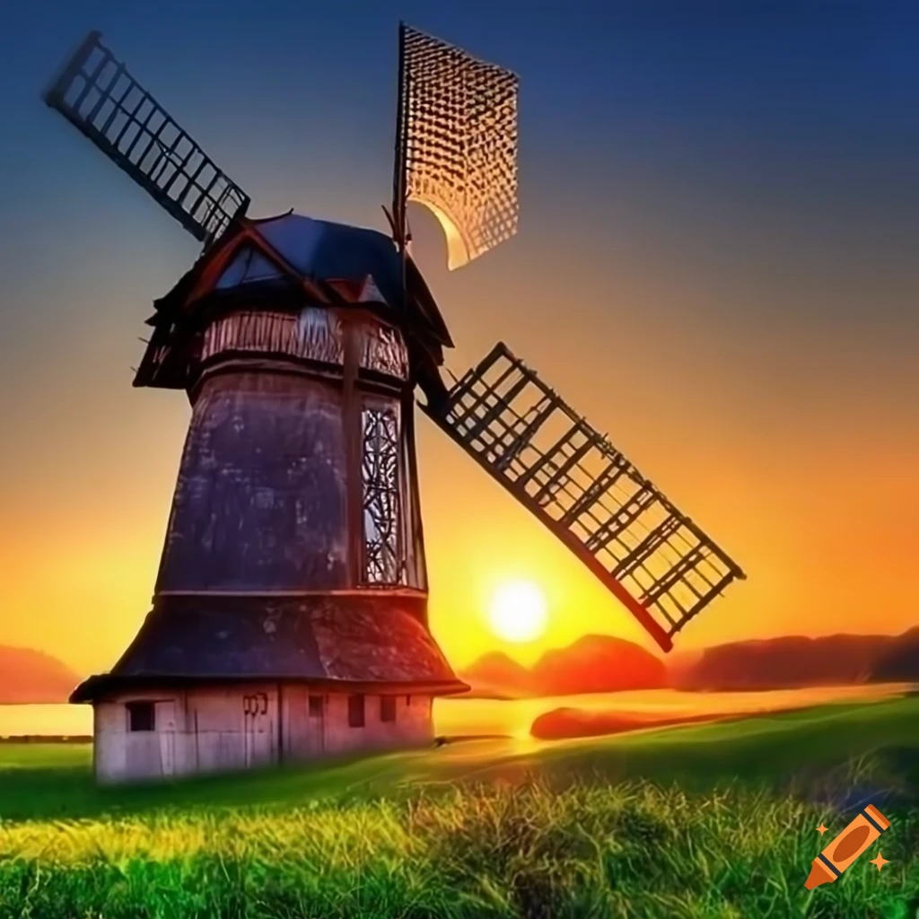 Beautiful nature scenery with a windmill ideal for desktop wallpaper on ...