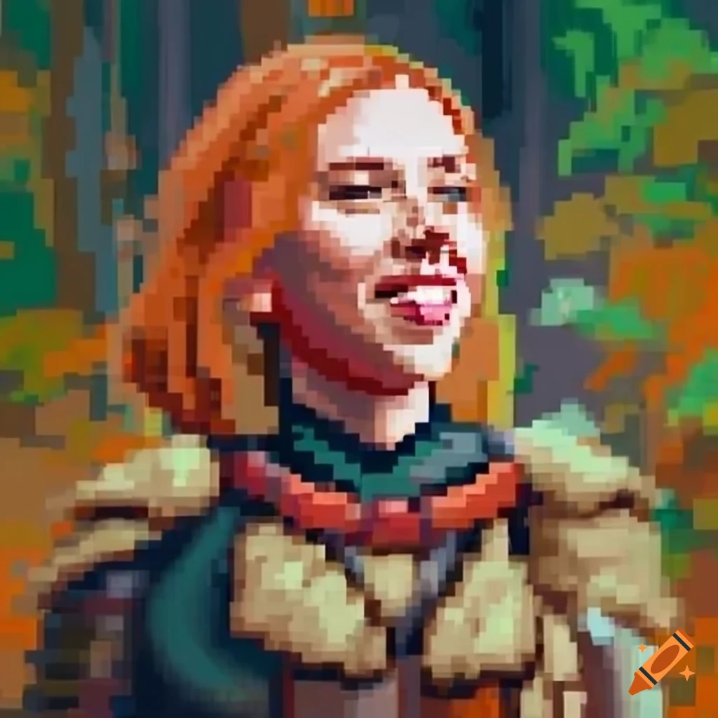 Pixel art hyper-realistic oil painting portrait of a smiling warrior ...