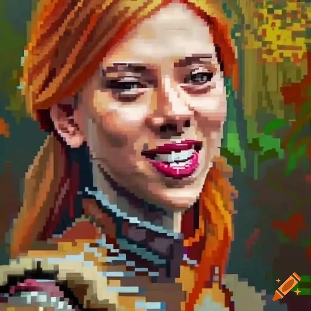 Pixelart hyperrealism oil painting of a smiling warrior with wolf pelt ...