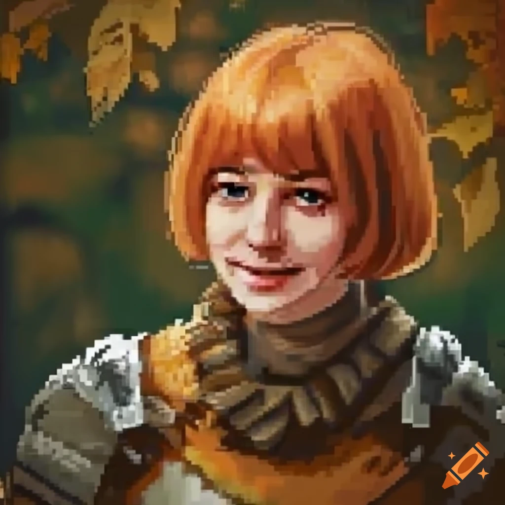 Pixelart hyperrealism portrait of a smiling jrpg heroine in wolf pelt ...