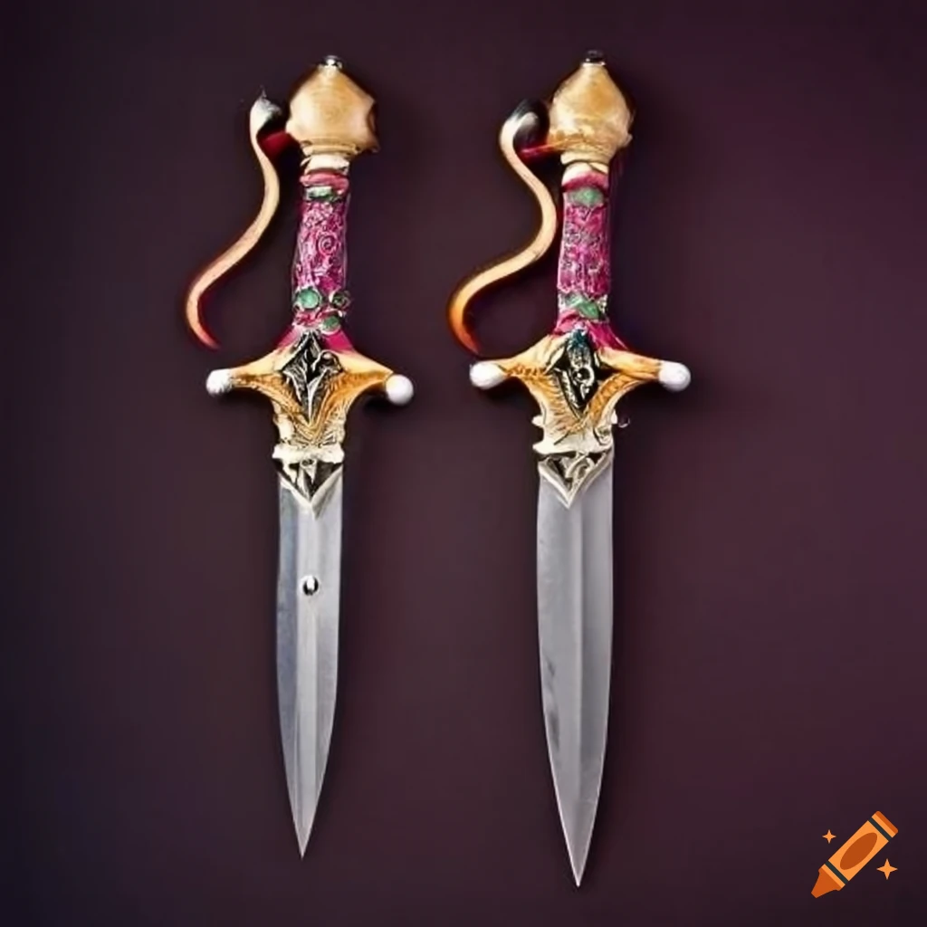Pair of ornate daggers with opposite colored blades on Craiyon