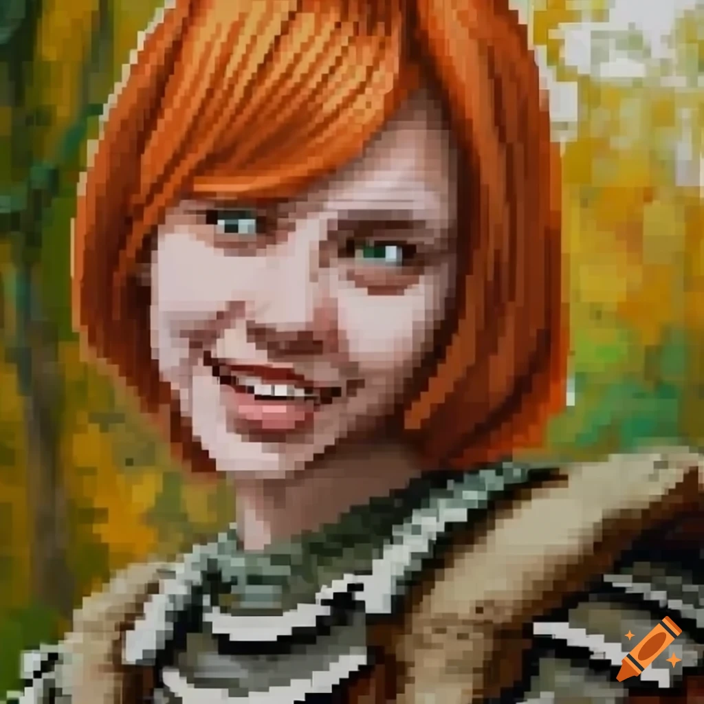 High poly pixel art portrait of a smiling russian jrpg heroine honing ...
