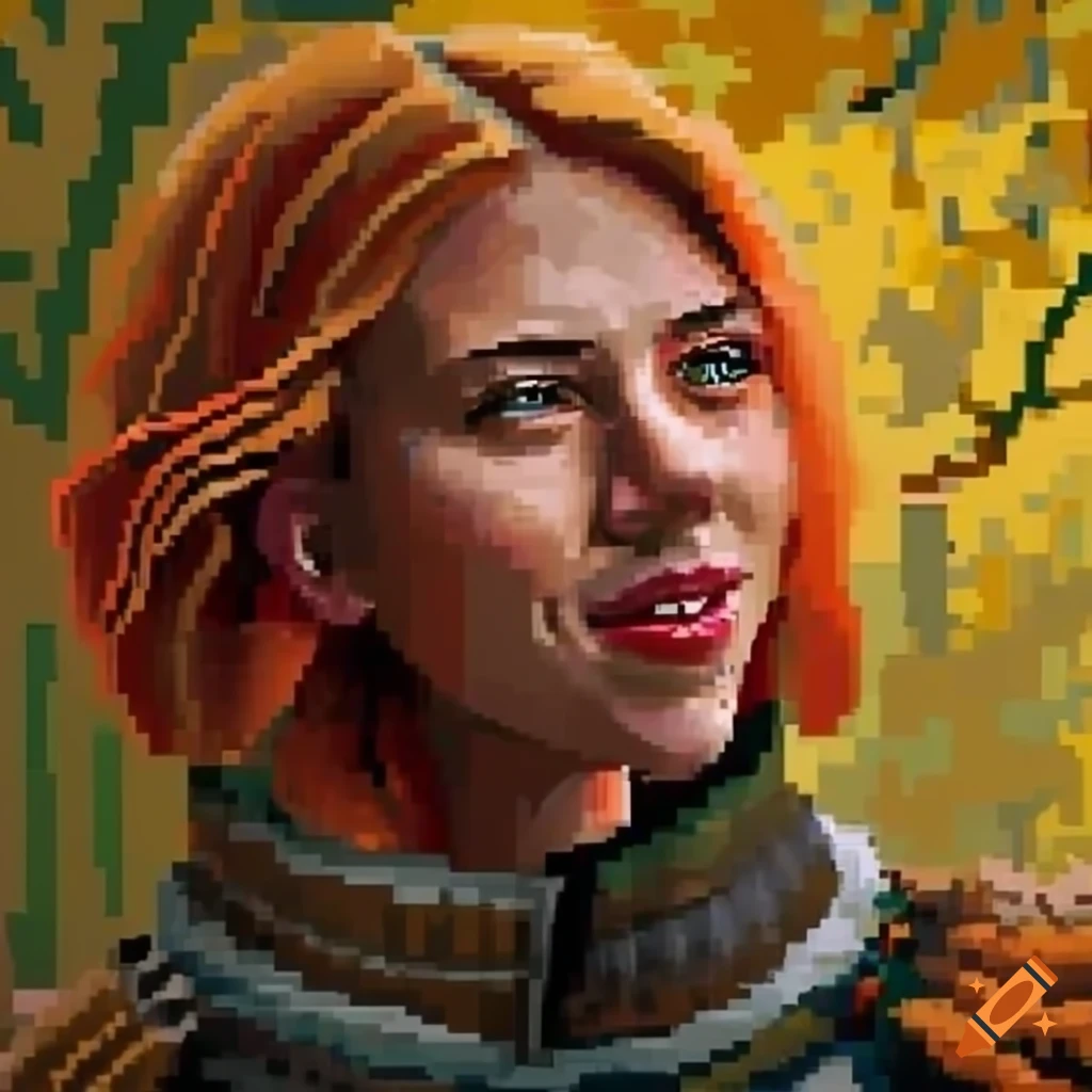 Pixel art hyper-realistic oil painting of a jrpg warrior heroine with ...