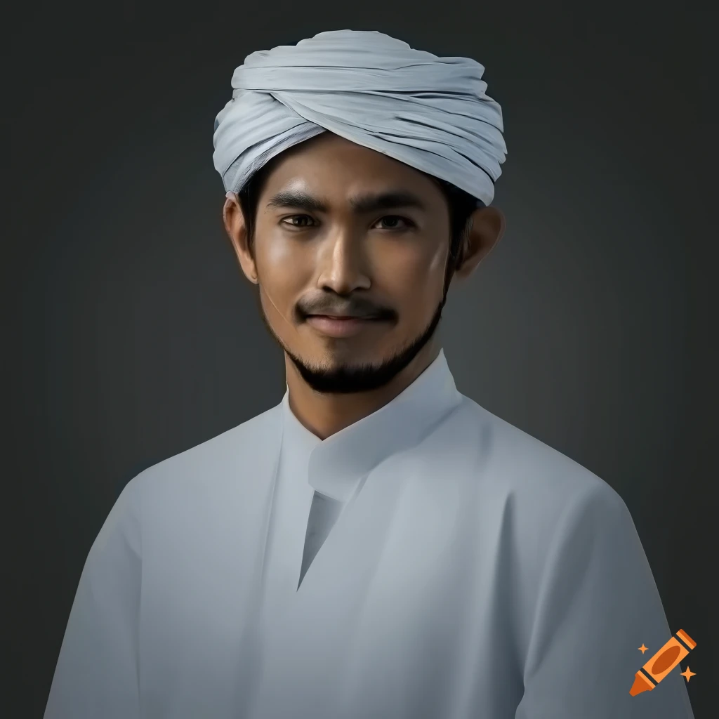 Handsome indonesian man in arabian traditional attire with a historical ...