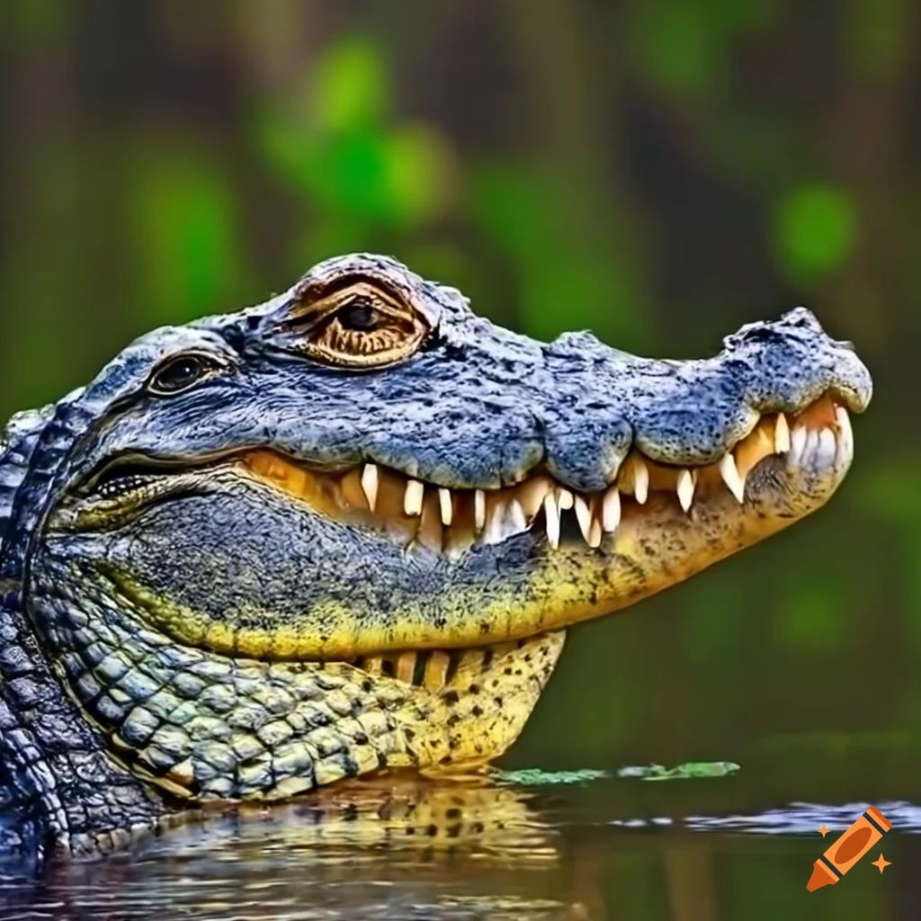 Crocodile in a swampy habitat with detailed water on Craiyon