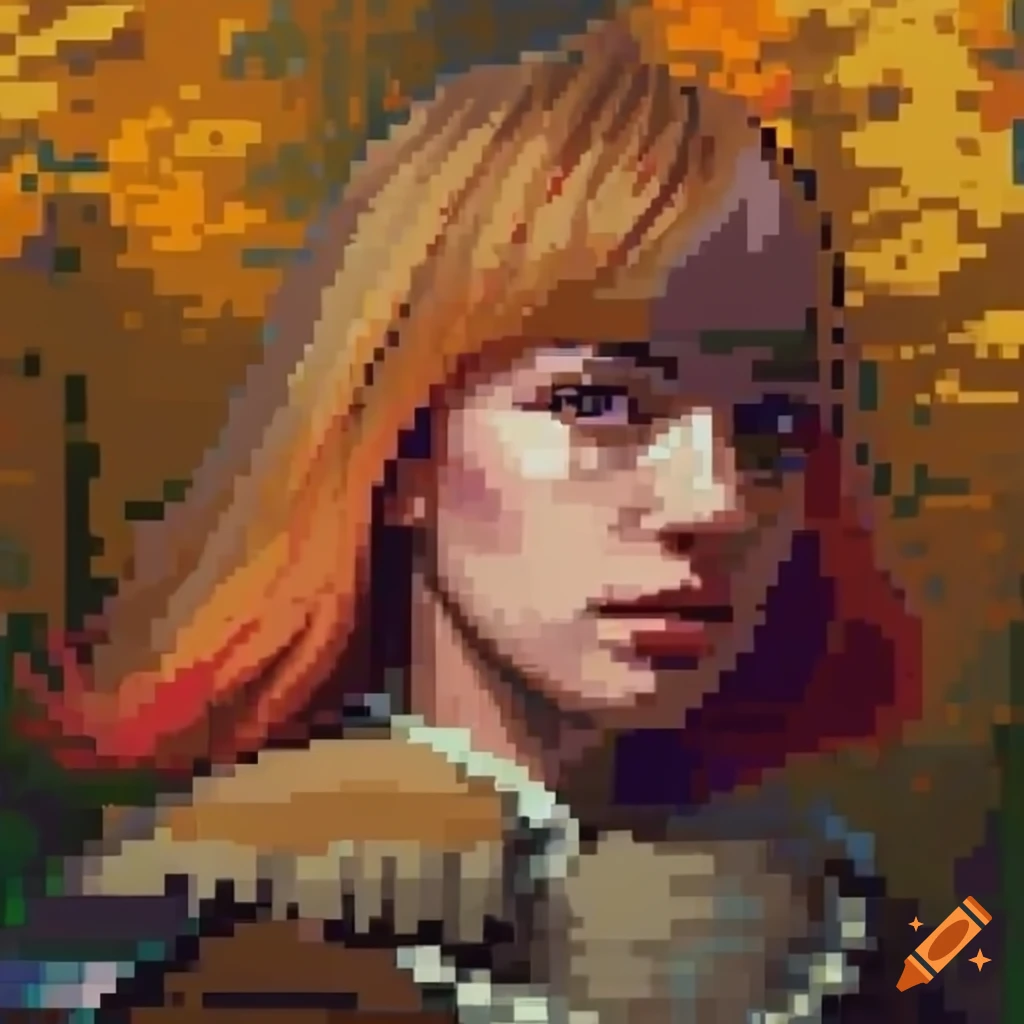 Pixel art hyperrealism portrait of a serious russian jrpg heroine ...