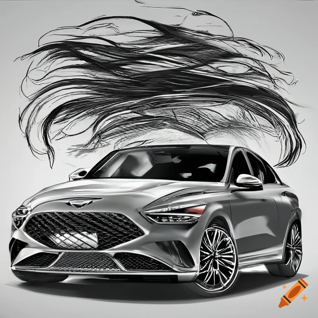 2020 Genesis G70 black and white graphic on white background on Craiyon