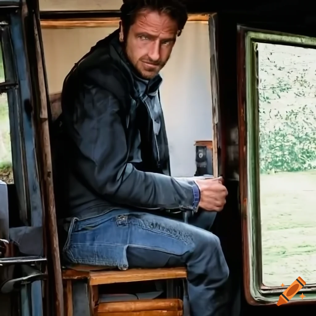 Portrait of a young british actor resembling gerard butler in outlaw ...