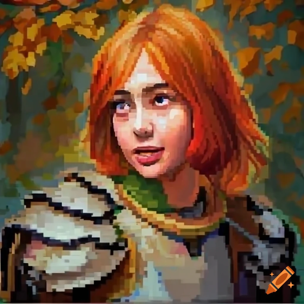 Pixelart hyperrealism portrait of a smiling jrpg heroine in a garden ...