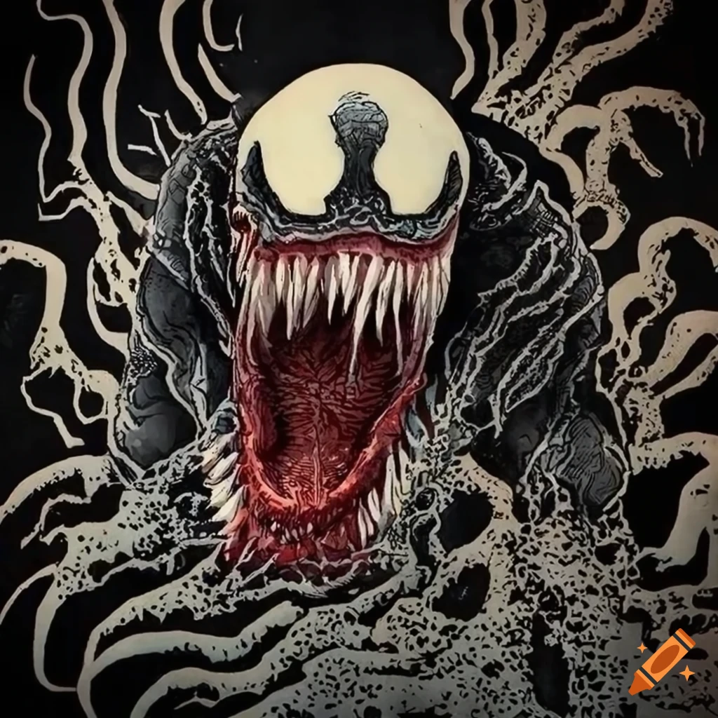 Venom symbiote creature in Hokusai's Japanese style on Craiyon