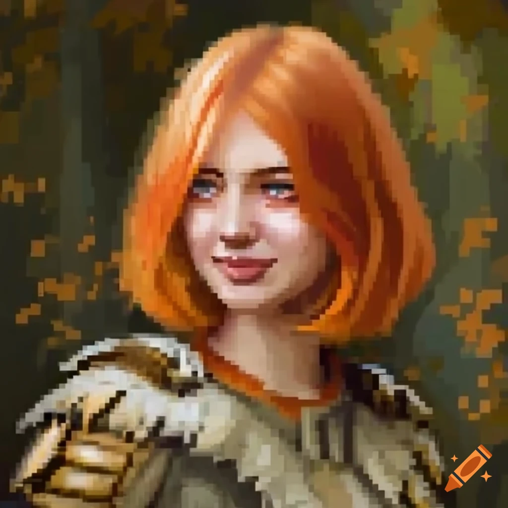 Pixel art portrait of a smiling jrpg heroine with a wolf pelt armor in ...
