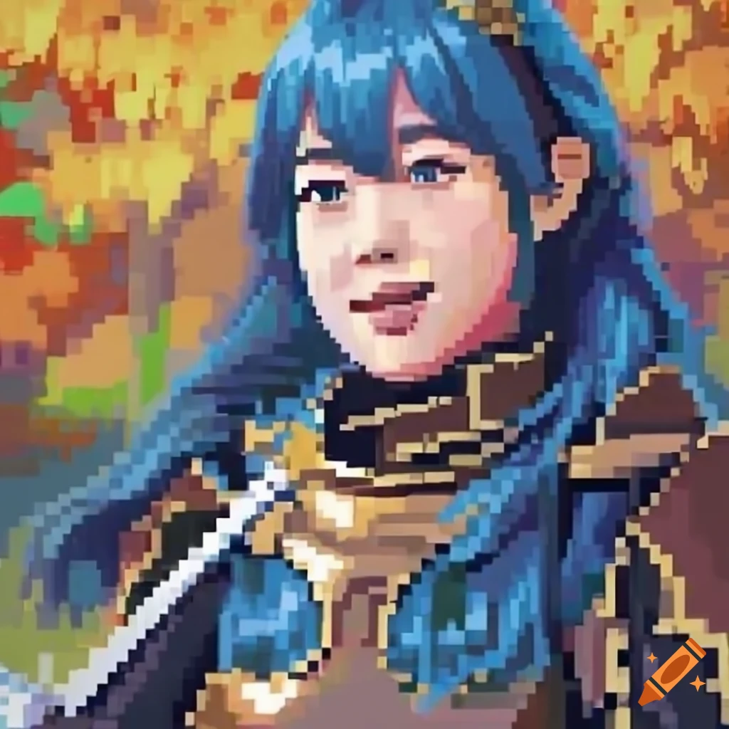 Pixelart hyperrealism oil painting portrait of Lucina in wolf pelt ...