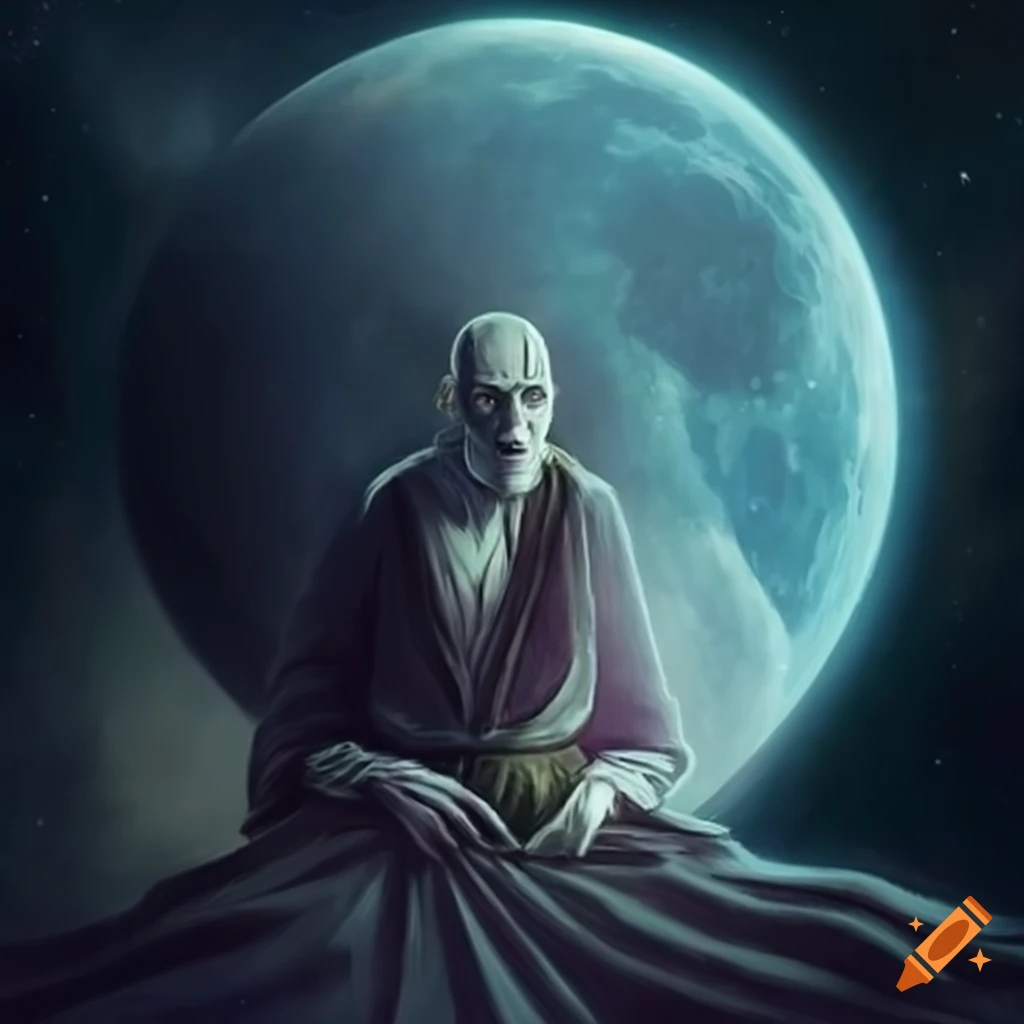 Wizard on the moon with magic on an alien planet in a fantasy sci-fi ...