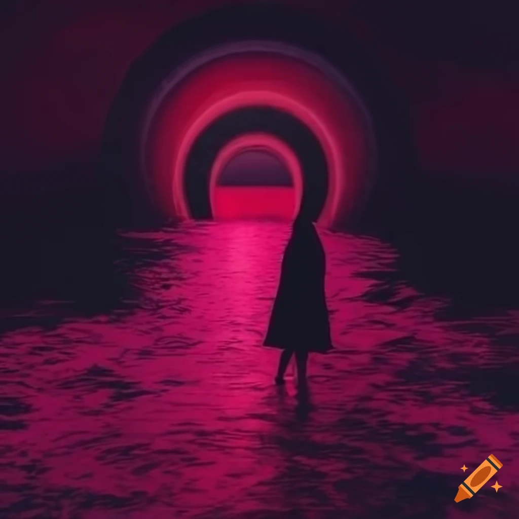 Lonely girl floating in dark, gothic-themed deep space with shades of ...