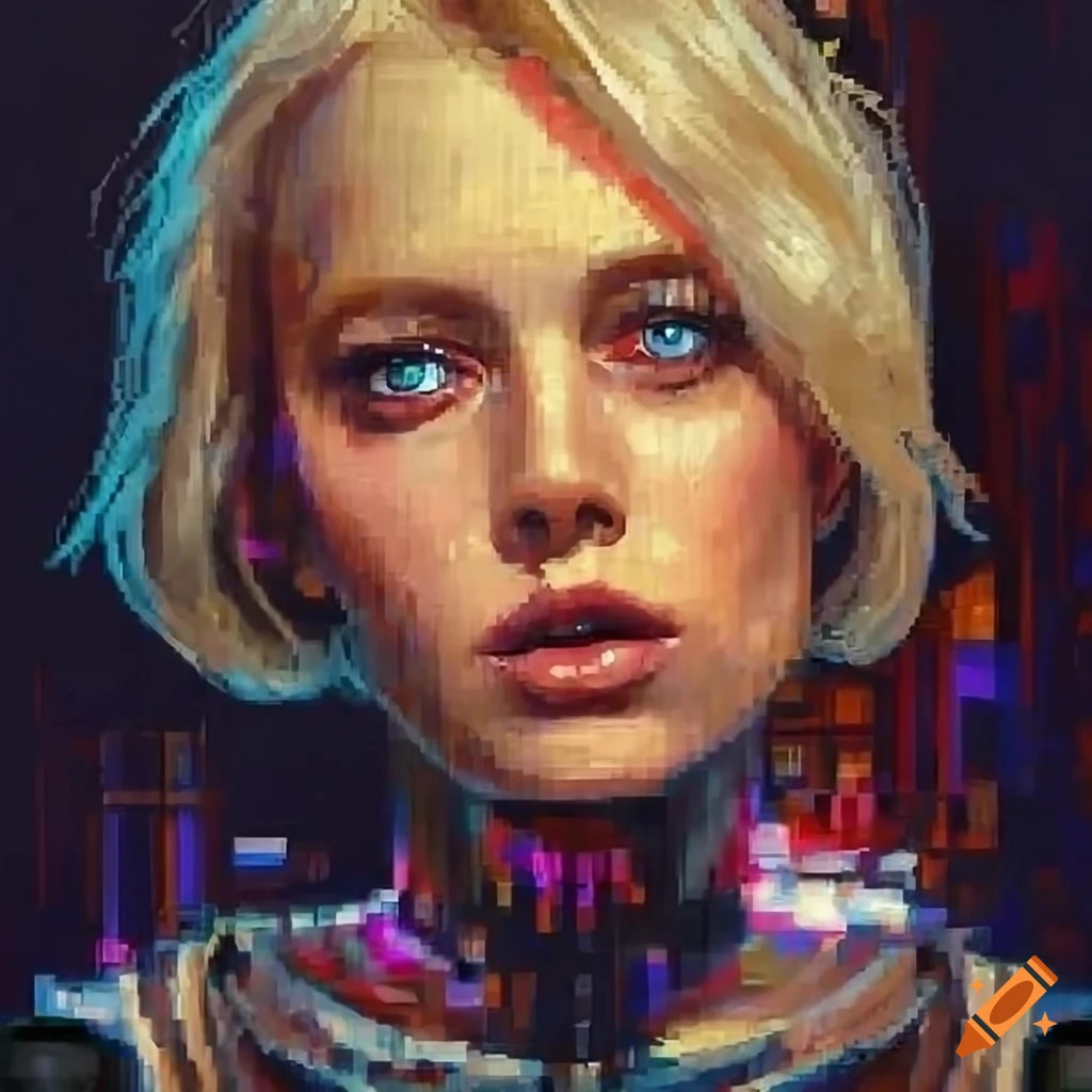 Hyperrealism pixel art oil painting portrait of a russian android ...