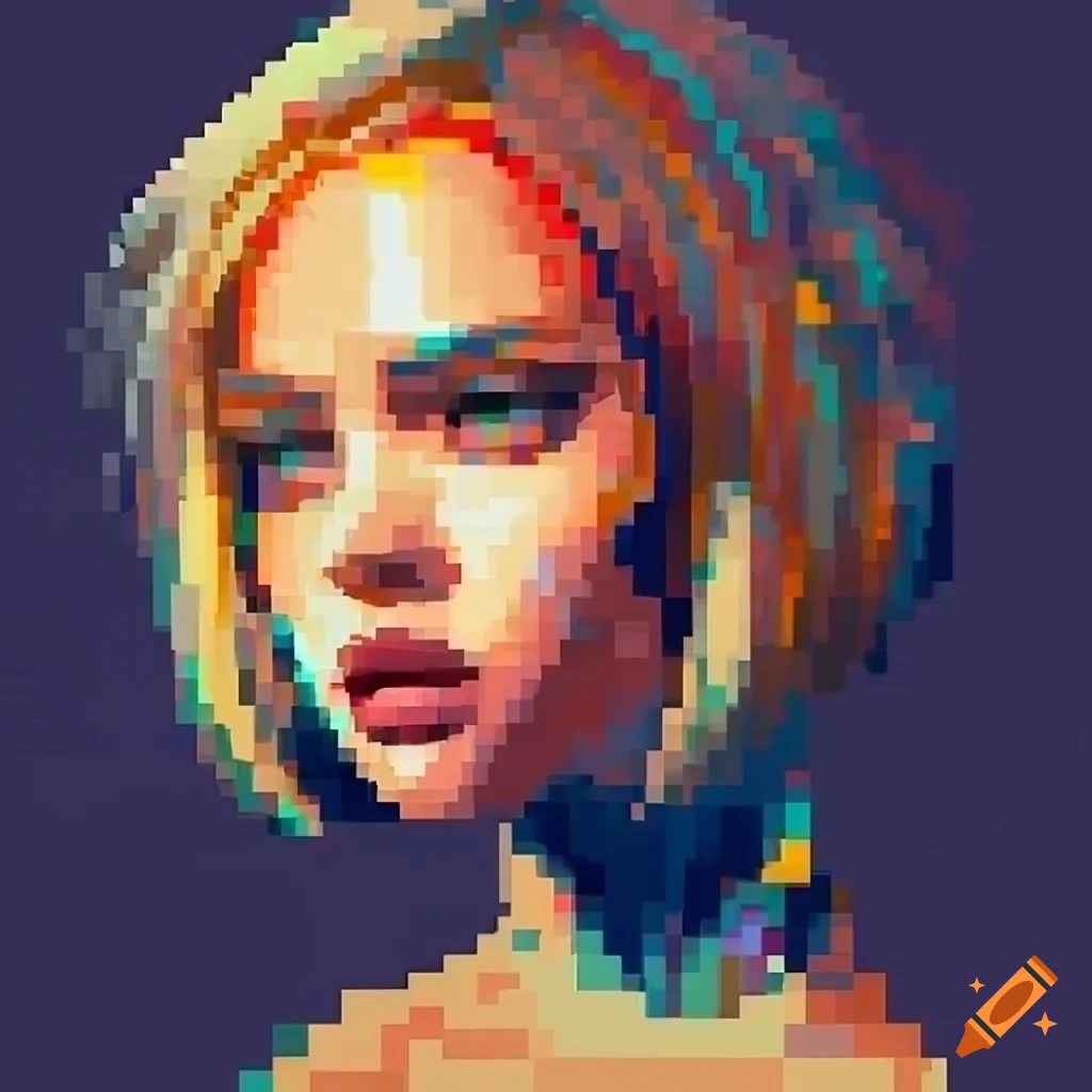 High poly realism pixel art oil painting of an android cyborg anime ...