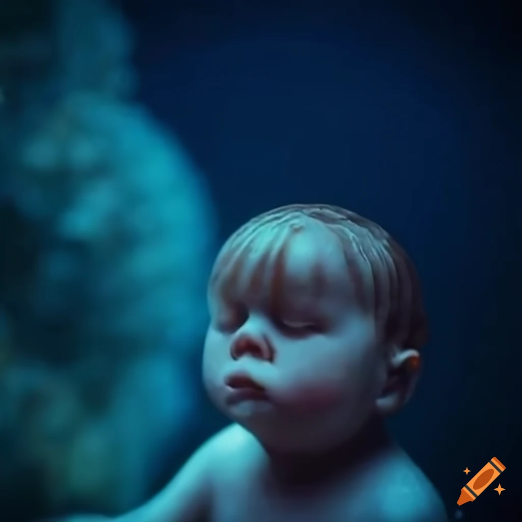 Blurred image of a human baby transforming into an octopus on Craiyon