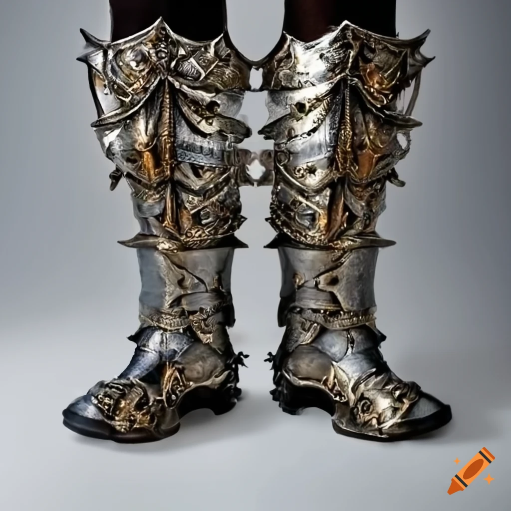 Medieval mithril plated knight boots for leg armor slot in rpg game ...