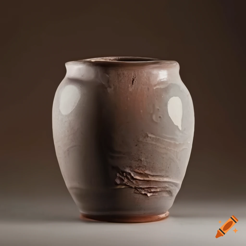 Dusty clay jar with bark-like surface and crystalline glaze on Craiyon