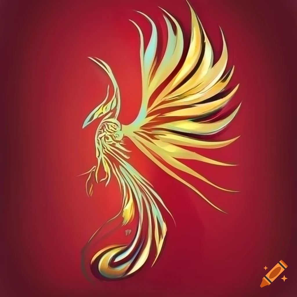 Intricately designed graffiti-style Phoenix icon on red backdrop with ...